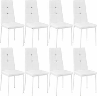 TecTake Tectake - Lot de 8 chaises avec strass avec revêtement en cuir synthétique blanc