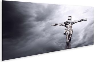 Islandburner Bild auf Leinwand Jesus Am Kreuz Unter Dramatischem Himmel Bilder Wandbilder 120x40cm
