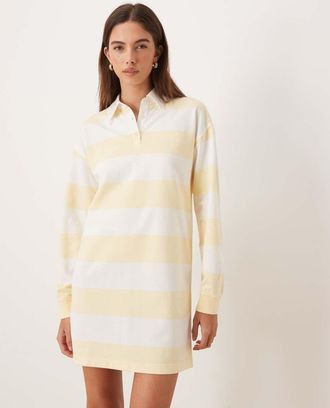 Calvin Klein Jeans Robe polo courte avec manches longues et rayures - Jaune