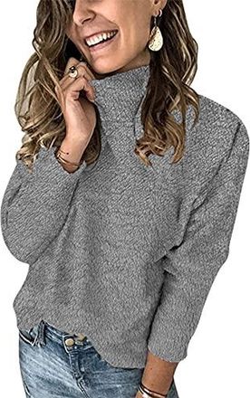 Generic Pull en tricot torsadé à col roulé pour femme, pull à manches longues, couleur unie, pull à col roulé doux et chaud, pull uni à col rond, confortable 