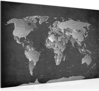 Runa Art Bild Weltkarte Modern Wandbilder Wohnzimmer Büro 1 Teilig - Made In Germany - Landkarte Schwarz Weiss Flur 107615b