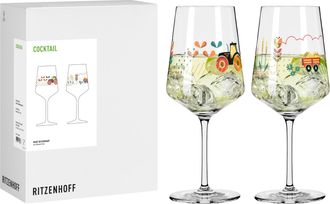 Ritzenhoff 8183001 Cocktail-Glas 2er Set 500 ml, Serie Farm, Nr. 1 & 2 mit buntem Farm Motiv - Made in Germany