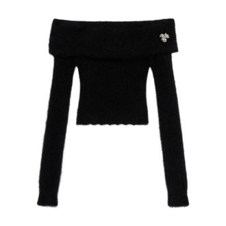 Blumarine Schwarzer Blumen Off-Shoulder Pullover - - Knitwear - Damen - Schwarzk - M
