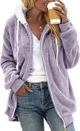 TOMWELL Sweat à Capuche Hiver Femme Vestes Cardigan Polaire Moelleux Chaude épais Blouson Zippé Décontracté Chic avec Poche Manteau Protection Contre Le Froid
