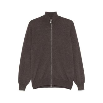 Brunello Cucinelli Kaffeebrauner Cashmere-Cardigan mit Rei&szlig;verschluss - - Knitwear - Herren - Braun - 2XL