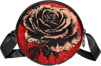 Generic Sac &agrave; bandouli&egrave;re Circle pour femme, petit sac &agrave; bandouli&egrave;re rouge et noir avec fermeture &eacute;clair, bretelles r&eacute;glables, sac &agrave; main rond d&eacute;contract&eacute; pou