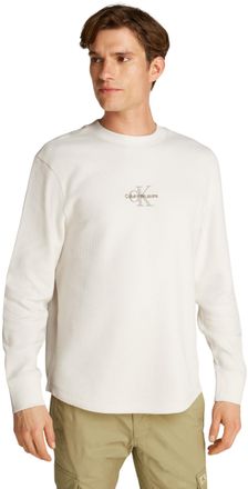 Calvin Klein Herren Sweatshirt Monologo Waffle Rundhalsausschnitt, Elfenbein (Ivory), 3XL