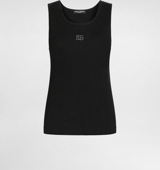 Dolce & Gabbana Geripptes Tanktop Mit Dg-stickerei Und Strasssteinen - Frau T-shirts Und Sweatshirts Schwarz 52