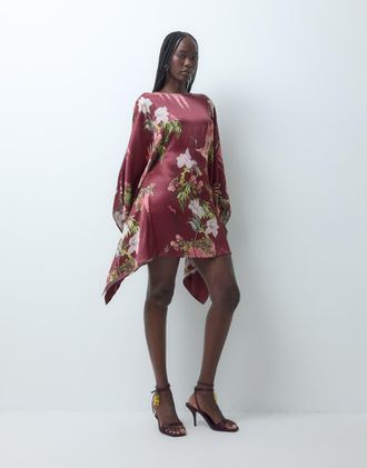 Asos Satin-Poncho-Minikleid mit Blumenmuster-Multi
