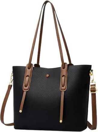 Generic Sac à main décontracté de grande capacité pour femme, sac à bandoulière minimaliste raffiné, sac à bandoulière en cuir synthétique marron, adapté pour