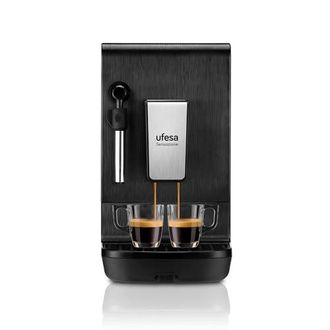 Ufesa Sensazione mit 20 Bar Druck für Espresso und Cappuccino, kompakt, Kaffeeanpassung, Touchpanel, integrierter Mahlwerk, 1.4L, 1500W, Exklusivtechnologie
