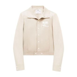 Courr&egrave;ges Logo-Patch Jacke mit Druckkn&ouml;pfen - - Jackets - Herren - Beige - 2XL