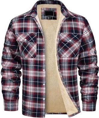 Generic Chemise en flanelle polaire &agrave; fermeture &eacute;clair int&eacute;grale pour homme, sweat &agrave; capuche en coton &agrave; carreaux, chemise en flanelle douce avec poches pour h