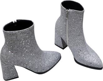 Frcolor Bottines Femme Talons &Eacute;pais &agrave; Paillettes Pointues Confortables Zip Lat&eacute;ral Mode Hiver