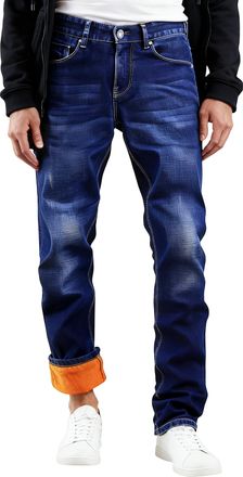 Fengbay Thermojeans Herren Fleece Gef&uuml;ttert Thermohose Stretch Winterhose Schneehose Straight Slim Fit Thermo Jeans Denim Hose