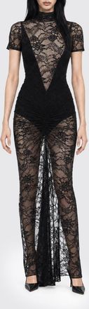 Andamane Langes Abendkleid Palma aus Spitze mit hohem Kragen und kurzen &Auml;rmeln
