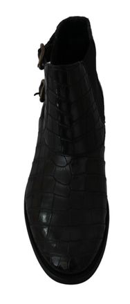 Dolce & Gabbana Mens Black Crocodile Leather Derby Boots Shoes