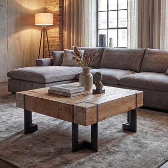 Mendler Couchtisch HWC-A15AM, Wohnzimmertisch, Tanne Holz rustikal massiv FSC-Zertifiziert - naturfarben 70x70cm