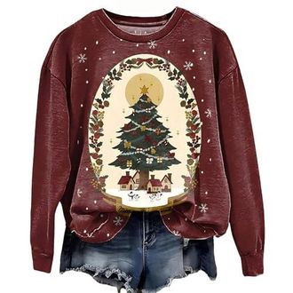 Generic Pull de Noël 2025 pour femme - Pull de Noël amusant et moche - Imprimé graphique festif - Manches longues - Style décontracté - Pour les fêtes de fin 