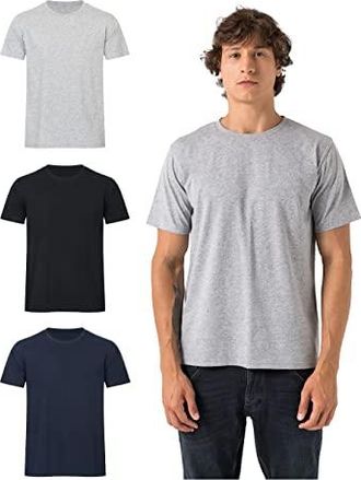 Burnell & Son Lot de 3 t-shirts pour homme en 100 % coton Coupe régulière basique pour homme (S-5XL), 1 noir + 1 gris + 1 bleu foncé, 5XL