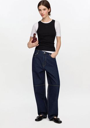 Ganni Jeans fonc&eacute;s d&eacute;lav&eacute;s Stary Bleu marine Coton biologique - Taille 32W/33L - Pour Femme