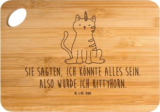 Mr. & Mrs. Panda Bambus - Schneidebrett Einhorn Katze - Geschenk, Schneidbrett, Einhorn Deko, Holzschneidebrett, Einh&ouml;rner, Erwachsenwerden