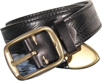 Generico Ceinture double face extra &eacute;paisse pour homme Ceinture en jean personnalis&eacute;e Boucle ardillon en cuir v&eacute;ritable pour homme (120CM,Black)
