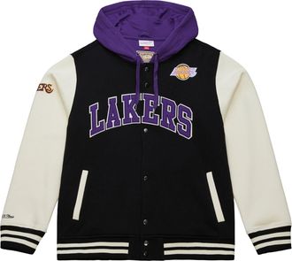 Mitchell & Ness Courtside Fleece NBA Vintage College Jacke mit Kapuze - Los Angeles Lakers, Größe 2XL, Druckknopf Verschluss, Herren, Frauen, Kinder, Unisex, Frühling