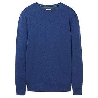 Tom Tailor Pull Basique en Maille à col Rond, 32618-bleu Hockey chiné foncé, S pour des Hommes