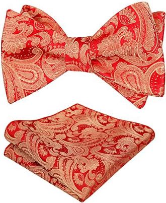 Alizeal Ensemble noeud papillon et mouchoir rétro pour homme Motif cachemire, Or rouge 176, taille unique