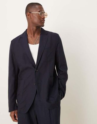 Mango Blazer densemble slim en lin mélangé - Bleu marine