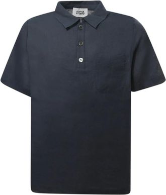 Alpha Studio Homme, Tops, Bleu, Taille: 2XL Polo en lin