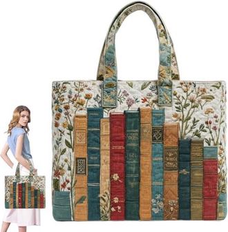 Generic Sac fourre-tout matelass&eacute;, l&eacute;ger imprim&eacute; r&eacute;tro, sensation artistique, patchwork matelass&eacute;, sac &agrave; main pour femme, r&eacute;utilisable, respectueux de lenviro