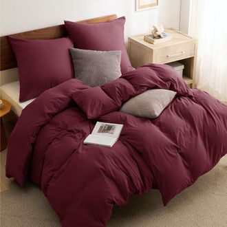 Bedsure Bettwäsche 135x200 4teilig Weinrot - Bettwäsche Rot 2 Bettbezüge 135x200 cm + 2 Kissenbezüge 80X80 cm, ÖKO-TEX Bettwäsche-Sets Polyester Mikrofaser mi