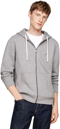 Tommy Hilfiger Herren Hoodie mit Reißverschluss Essential Fleece Zip Through mit Taschen, Grau (Medium Grey Heather), XXL