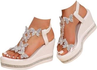 Generic Sandales papillon &agrave; plateforme pour femme UK 2026, sandales compens&eacute;es avec strass scintillants, bout ouvert, talon haut, sangle de cheville, conforta