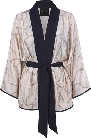 Souvenir Femme, Blouses et Chemises, Beige, Taille: 36 FR Kimono fantasia astratta ricami e perline