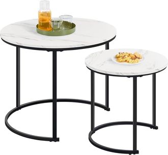 Yaheetech Couchtisch 2er Set Beistelltisch Runder Satztisch Metallgestell Kaffeetisch Wohnzimmertisch Modernes Design Sofatisch Kleiner Tisch, Wei&szlig;