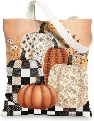 Generic Sacs fourre-tout en toile à motif citrouille mignon, sacs dépicerie réutilisables, légers et lavables pour salle de sport, voyage, plage, pique-nique 