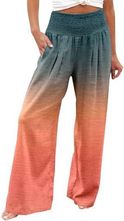 Generic Pantalon en coton et lin pour femme - Jambe large - Pantalon de plage d&eacute;t&eacute; confortable - Pantalon de yoga Palazzo - XIYU26094, Orange, XXL