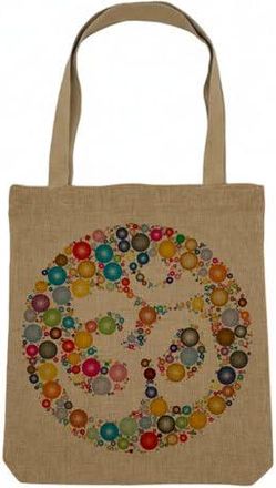 Fabulous Sac Shopping Tote Bag Aspect Lin - Aum Om Billes de Couleurs Meditation Inde - Sac de Courses Toile Epaisse 360g Beige Naturel Cabas Port&eacute; Epaule Soli