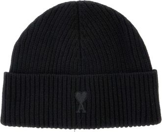 Ami unisex, Accessoires, Noir, Taille: ONE Size Chapeau Noir Tricoté Logo Laine
