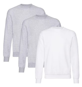 Fruit Of The Loom Herren Classic Set In Sweat, 3 Pack Sweatshirt, 2X Grau + 1x Weiss + 1 HL Kauf Notizblock, 4XL (3er Pack)
