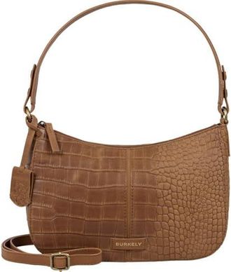 Burkely Cool Colbie Sac &Eacute;paule - Cognac - Sac &agrave; &Eacute;paule &Eacute;l&eacute;gant en Cuir pour Femme - Motif Croco 3D, D&eacute;tails en Laiton et Compartiments Spacieux