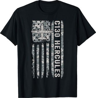 The Salty Veteran C130 Hercules Amerikanische Flagge Milit&auml;r Camo C130 T-Shirt