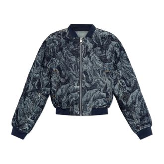 AllSaints Femme, Vestes, Bleu, Taille: 38 FR Kaytra Printed Denim Bomber