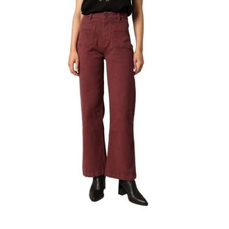 Deeluxe Jean Femme Lizette Taille Haute Coton Stretch Coupe Flare &eacute;vas&eacute;e Larges Poches plaqu&eacute;es Style Casual r&eacute;tro Vintage - Plum Taille 38