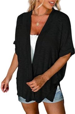 Generic Cardigan &eacute;l&eacute;gant &agrave; manches courtes pour femmes, cardigan d&eacute;t&eacute; l&eacute;ger 2025 pour femmes, cardigan d&eacute;t&eacute; l&eacute;ger, Noir, S