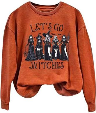 Generic Sweat à capuche Witch In All Of Us. Femme Monogramme Imprimé Halloween Sorcière Col Rond Sans Capuche Sweat à Capuche Doux Hoodie Femme Long, B1 jaune