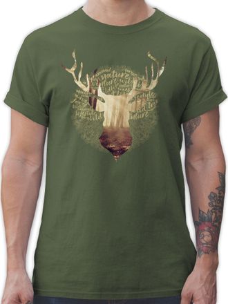 Shirtracer T-Shirt Herren - Kompatibel mit Oktoberfest - Hirsch Motiv Geschenk Jäger I Hirschgeweih Tracht - XL - Army Grün - trachtenshirt bayrische Trachtenmod